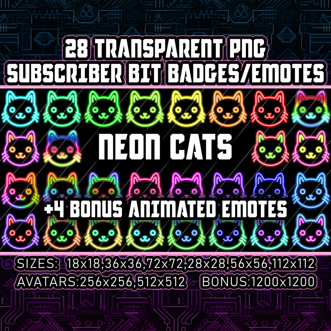 Neon Cats Twitch/kick Sub Bit Badges for Streamers,vtubers,28 ...