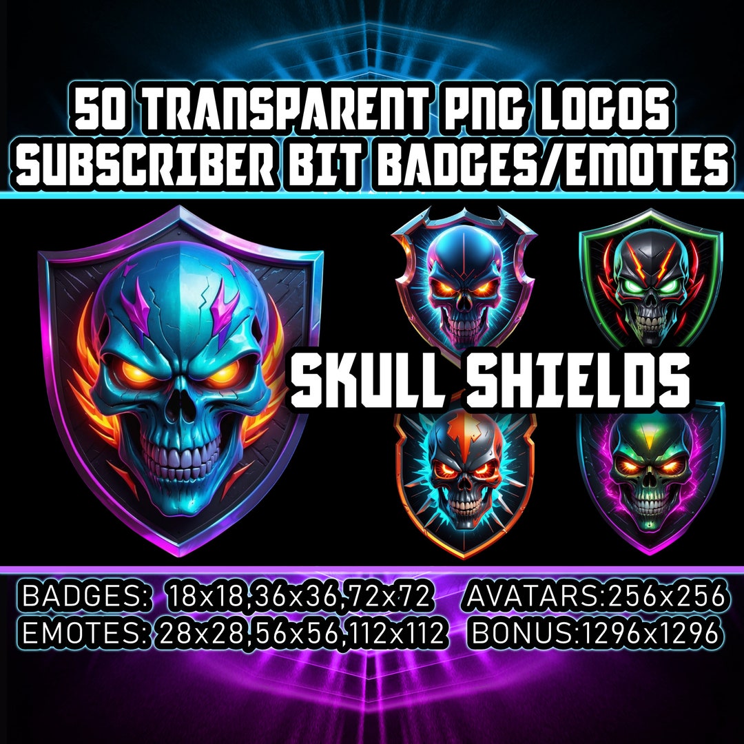 Cyberpunk Skull Shields Twitch Kick Sub/bit Badges for Streamers,vtubers,50 Transparent PNG ...