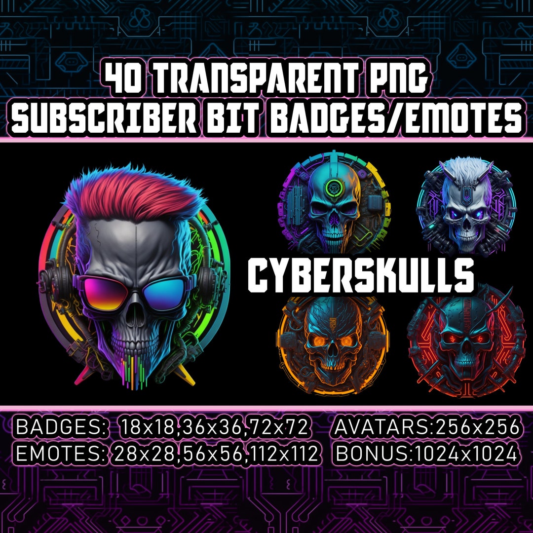 40 Cyberpunk Skulls Twitch Sub Badges Bit Badges for Streamers Vtubers ...