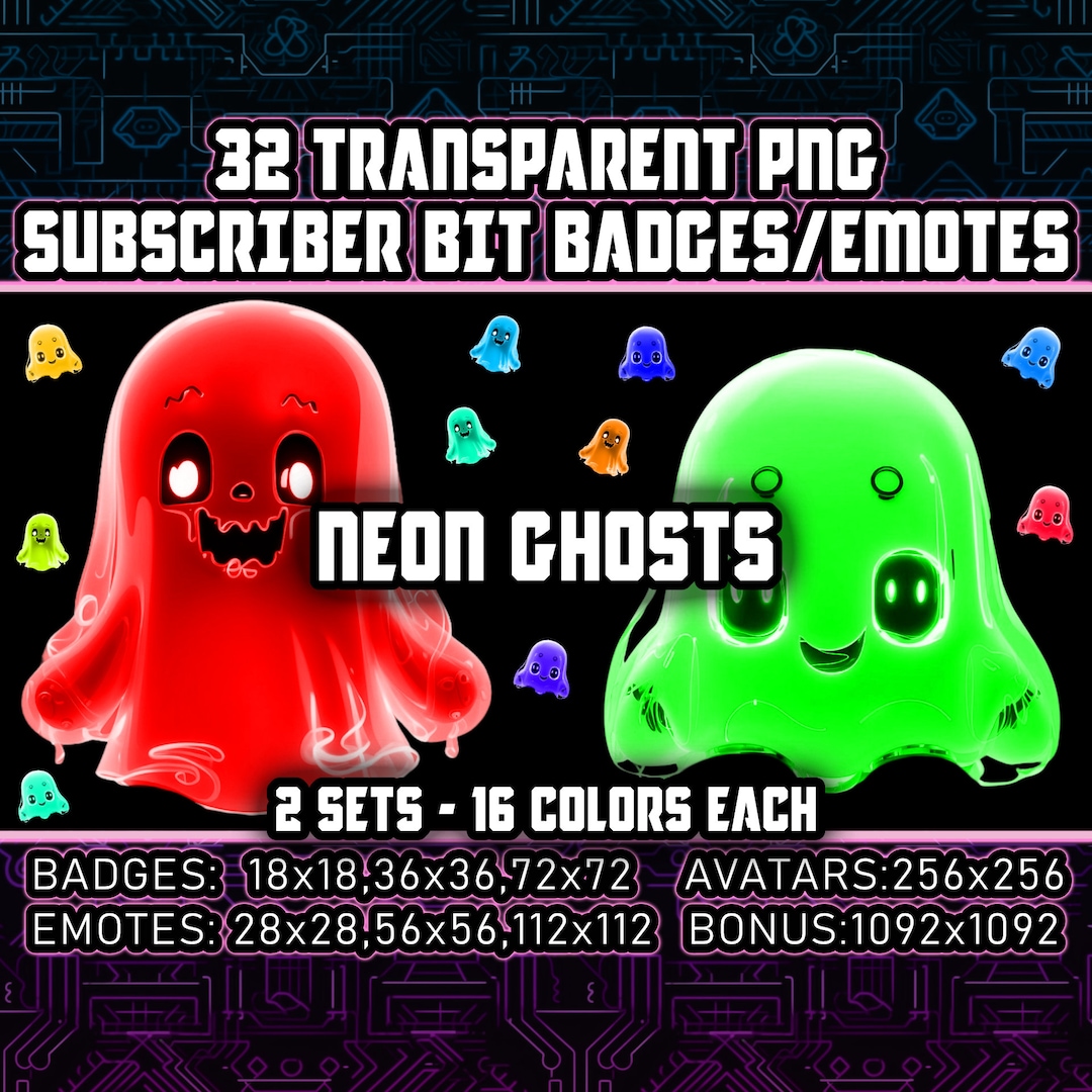 32 Neon Ghosts Twitch Sub Bit Badges for Streamers,vtubers,spooky ...