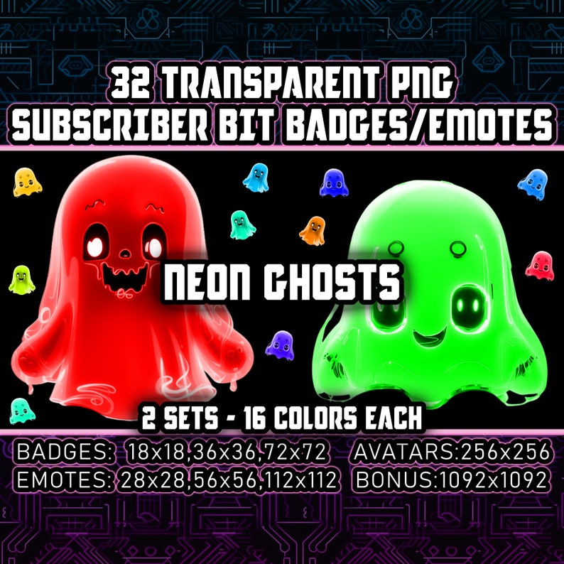 32 Neon Ghosts Twitch Sub Bit Badges for Streamers,vtubers,spooky ...