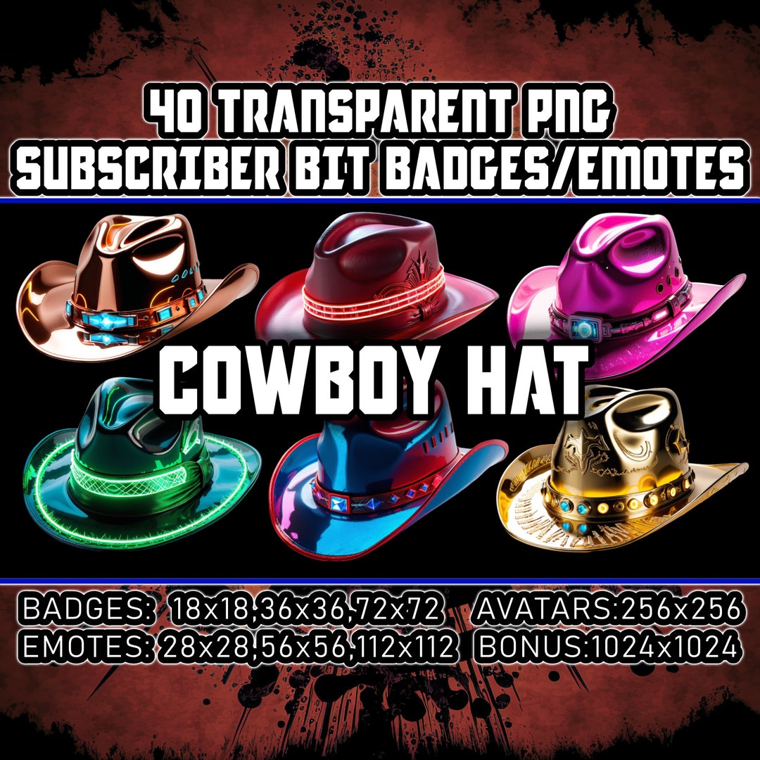 Neon Cowboy Hats Twitch Sub Bit Badges for Streamers,vtubers,40 ...