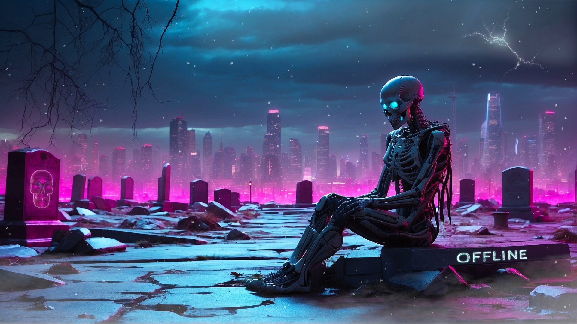 Cyberpunk Grieving Cyborg Graveyard - Virtual Background Vtuber Twitch ...
