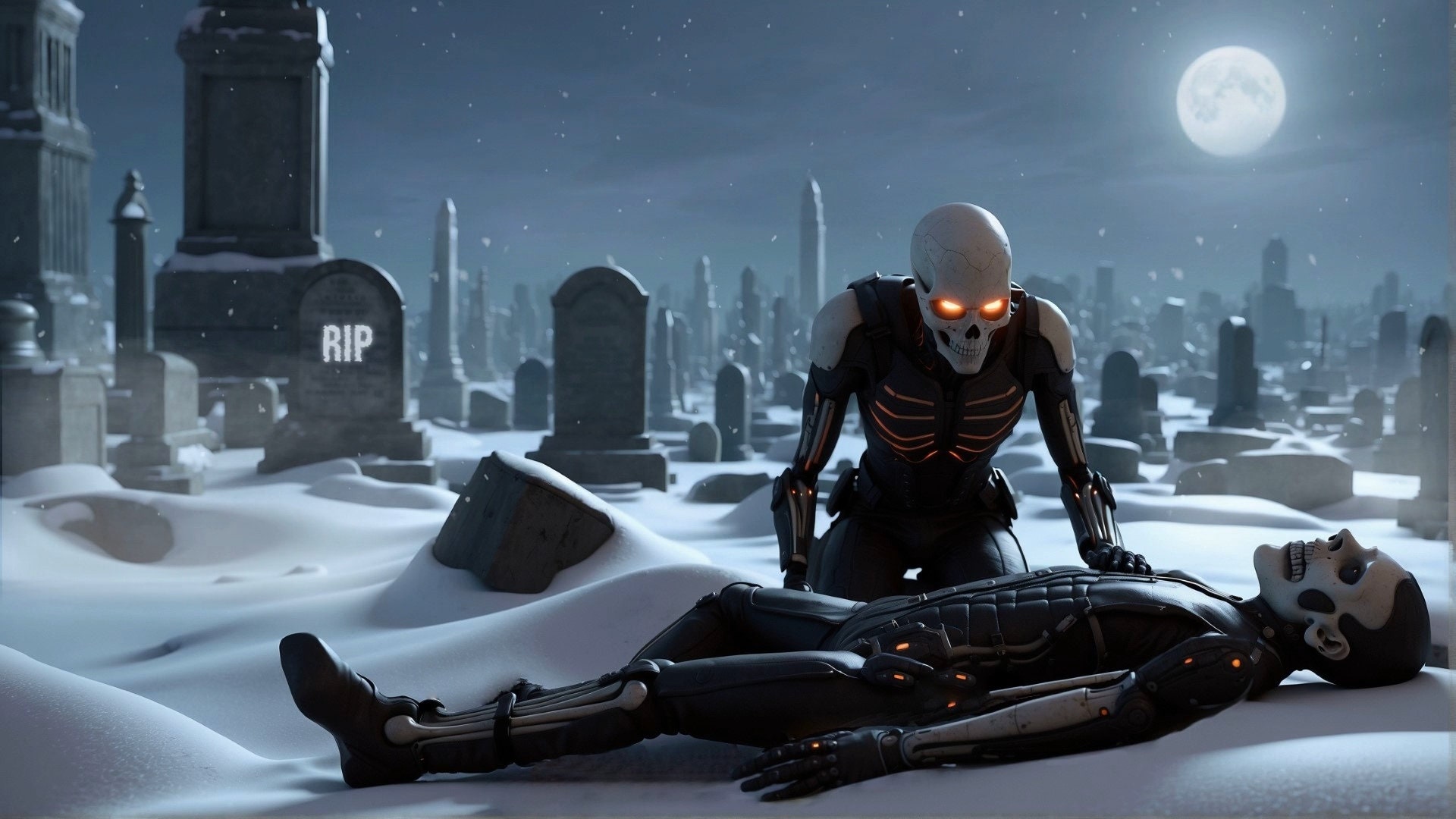 Cyberpunk Dystopian Skull Graveyard Virtual Background Vtuber Twitch ...