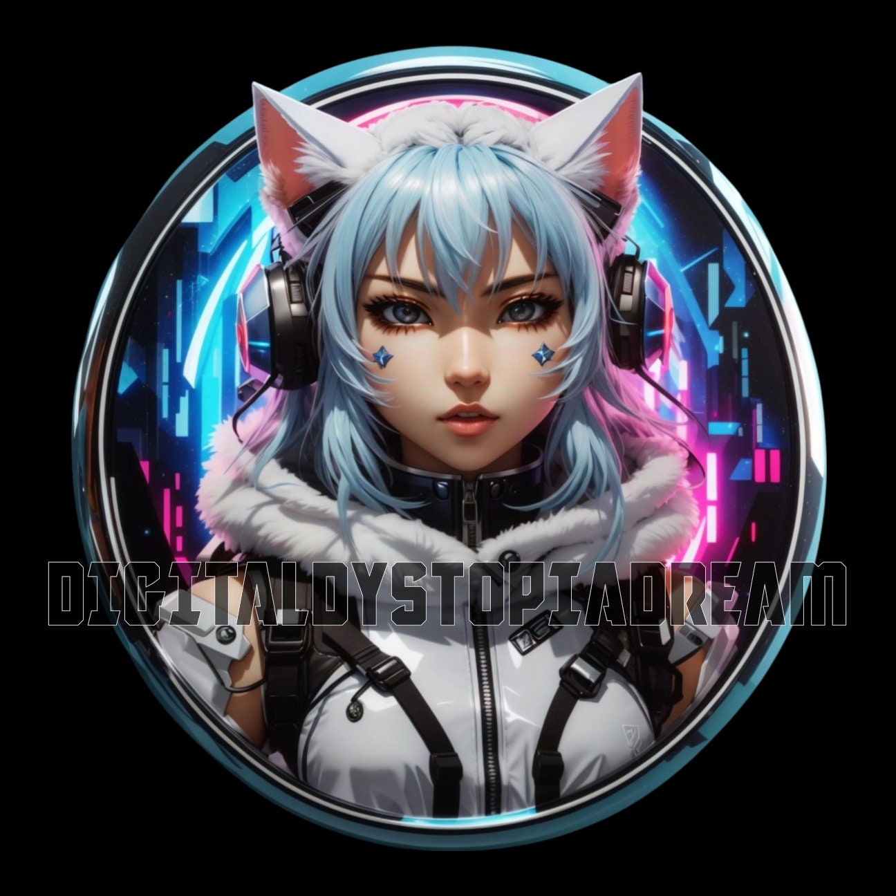 Cyberpunk Anime Cat Girl Twitch Sub Bit Badges for Streamers, Vtuber ...