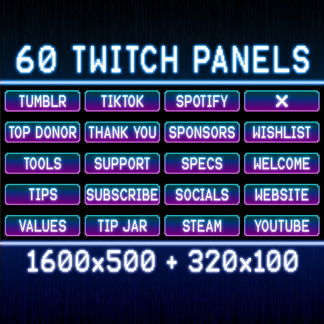 60 Cyberpunk Neon Pixel Twitch Panels, Blue Pink, 3 Sizes (320x100 ...