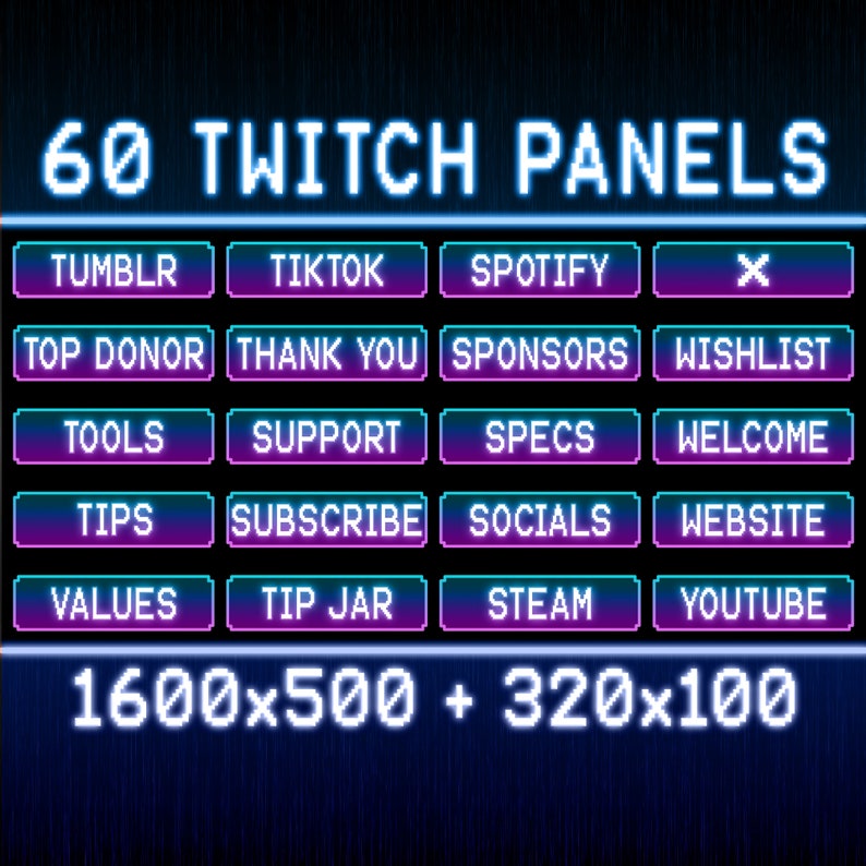60 Cyberpunk Neon Pixel Twitch Panels, Blue Pink, 3 Sizes 320x100 ...