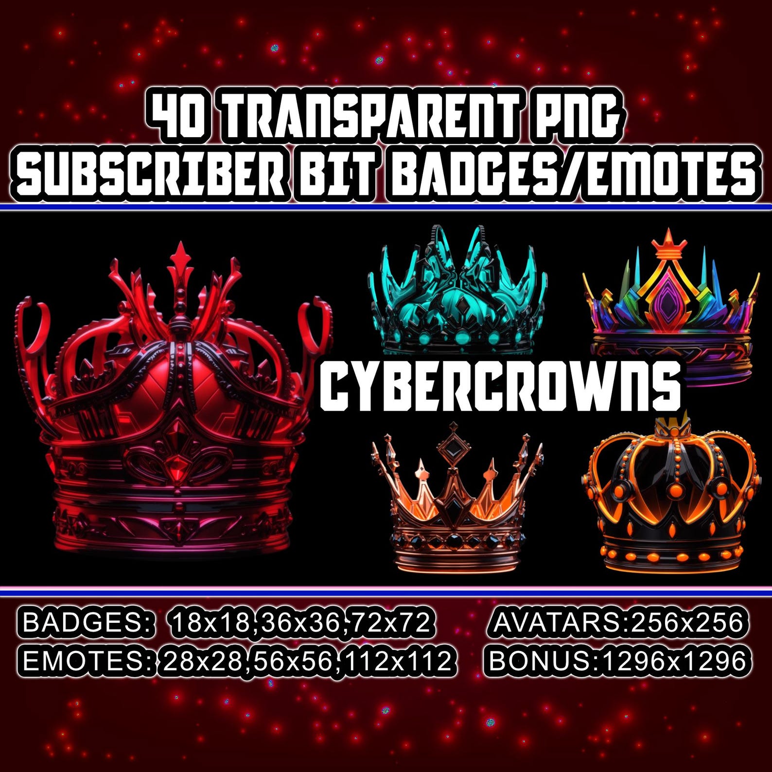 Crowns Cyberpunk Twitch Sub Bit Badges for Streamers, Vtuber, 40 Royal ...
