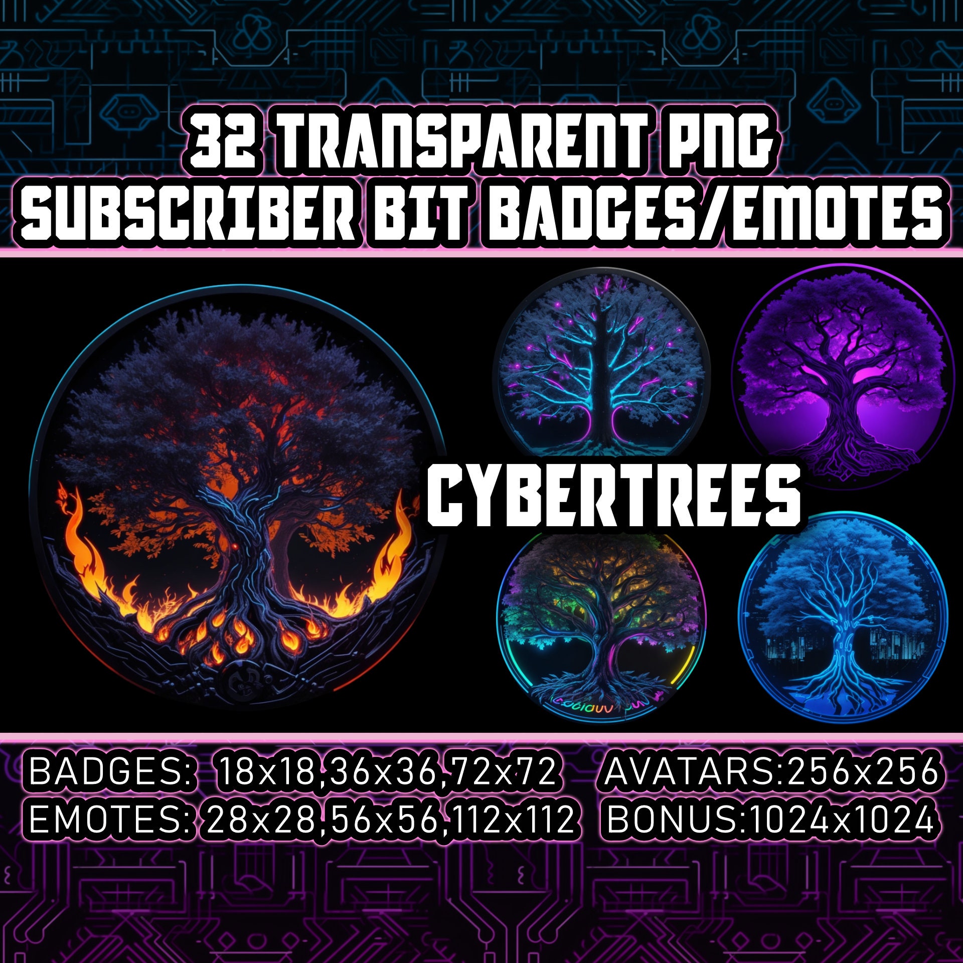 Cyberpunk Trees Twitch Sub and Bit Badges for Streamers, Vtubers 32 ...