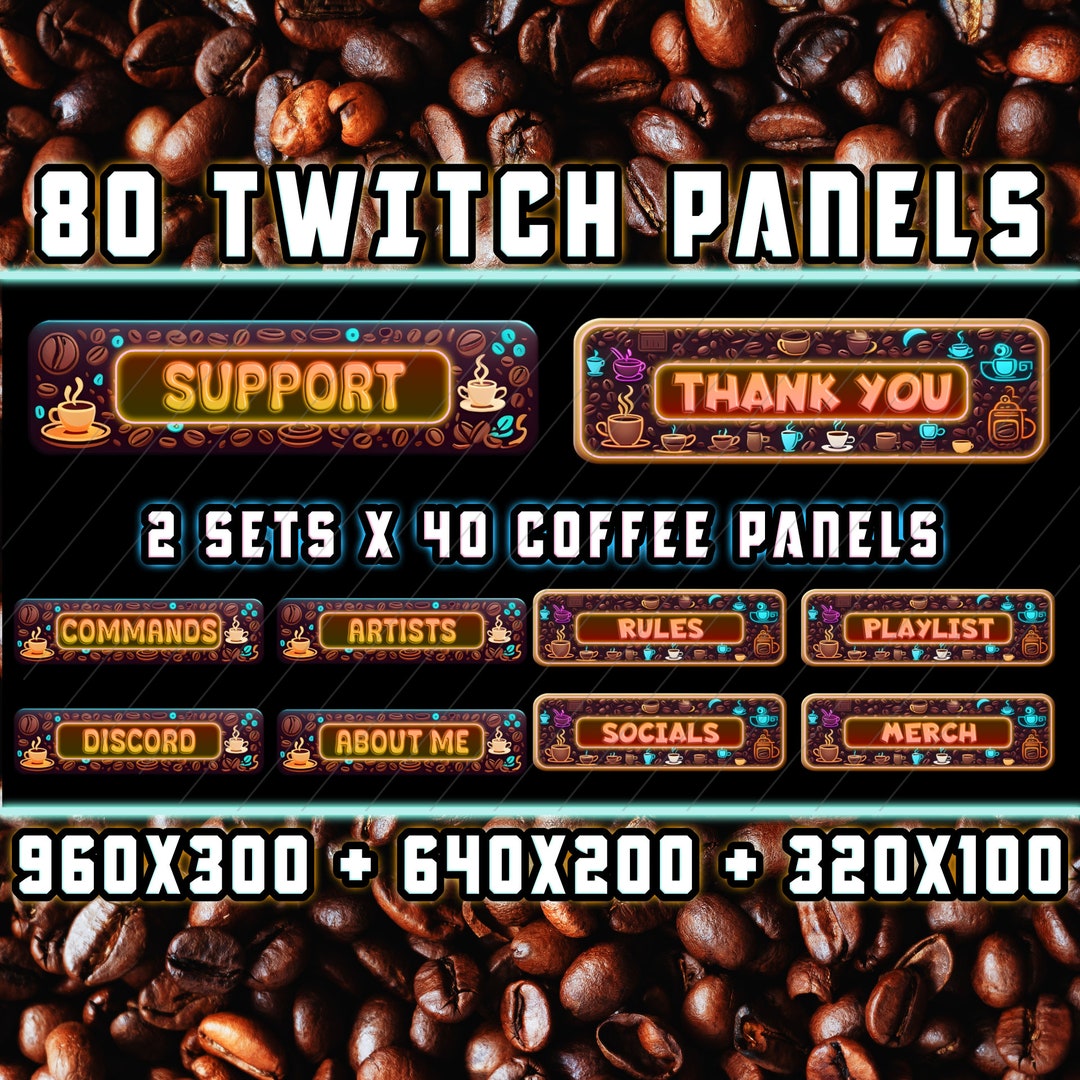 Coffee Twitch Panels for Streamers,2 X 40 Transparent Pngs,multiple ...