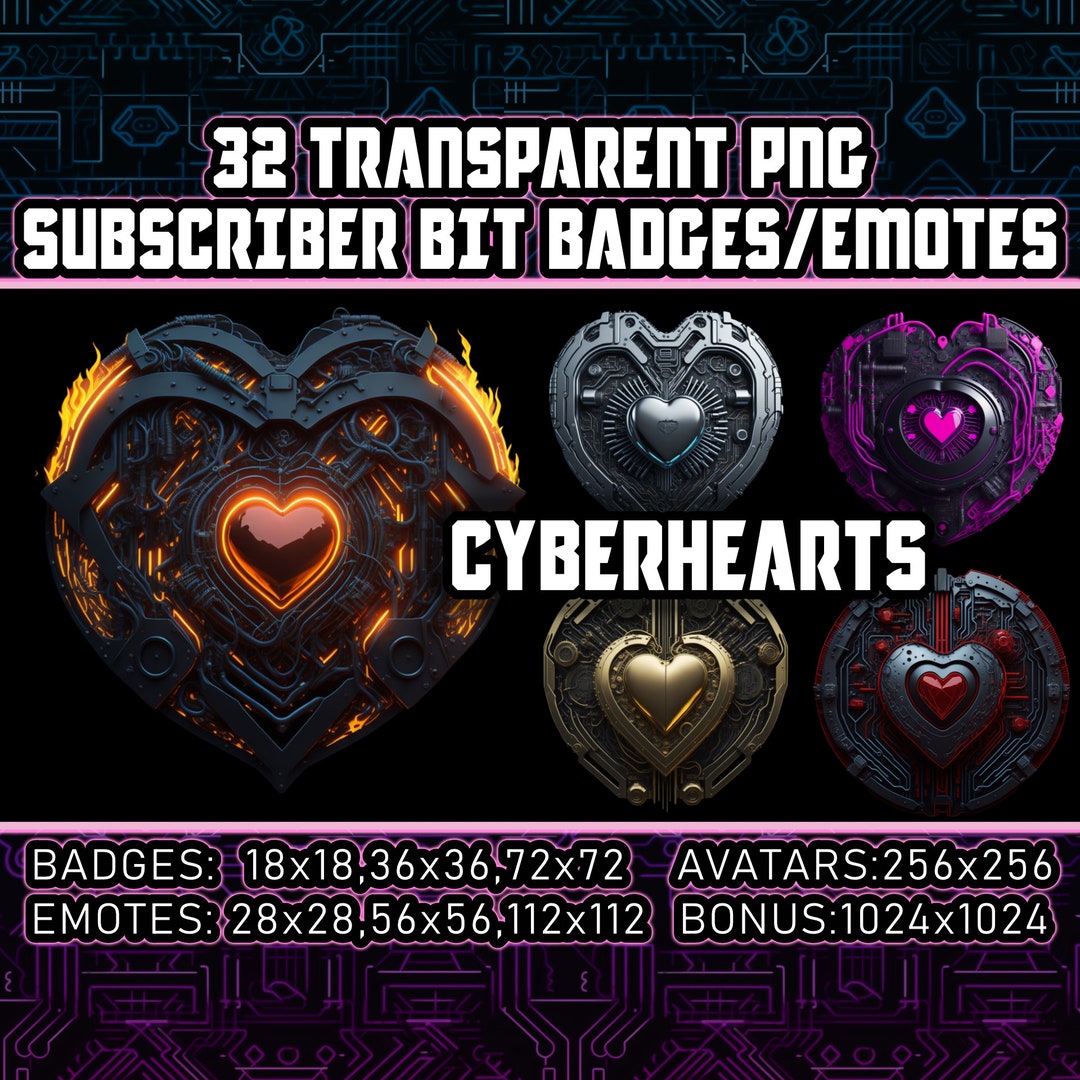 Cyberpunk Hearts Twitch Sub Badges and Bit Badges for Streamers,vtubers ...