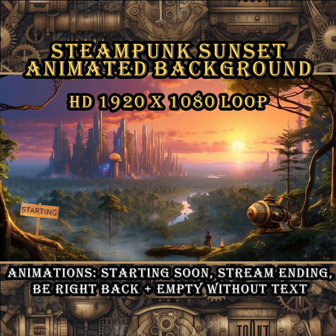 Steampunk Sunset Animated Virtual Background Vtuber Twitch Streaming ...