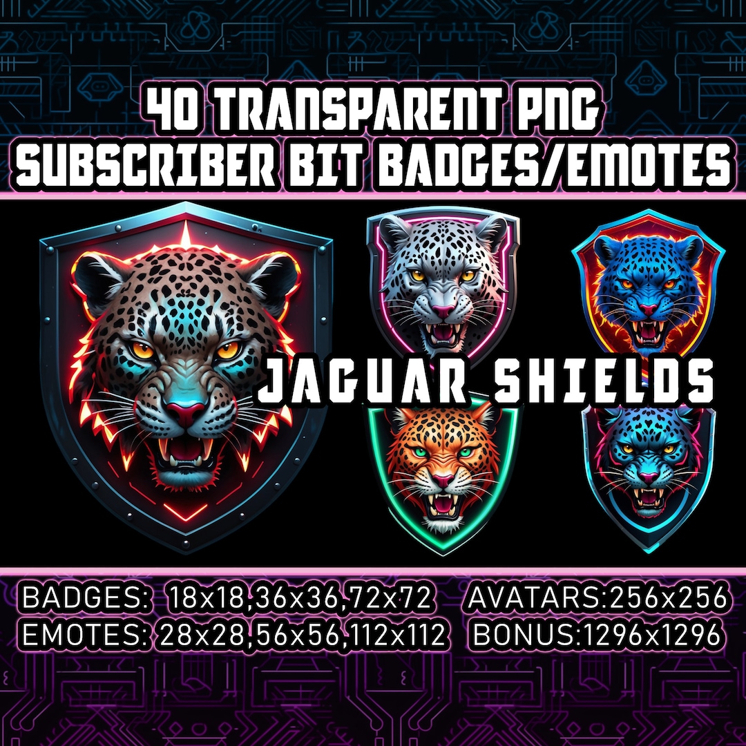 Cyberpunk Jaguar Shields Twitch Kick Sub/bit Badges for Streamers ...
