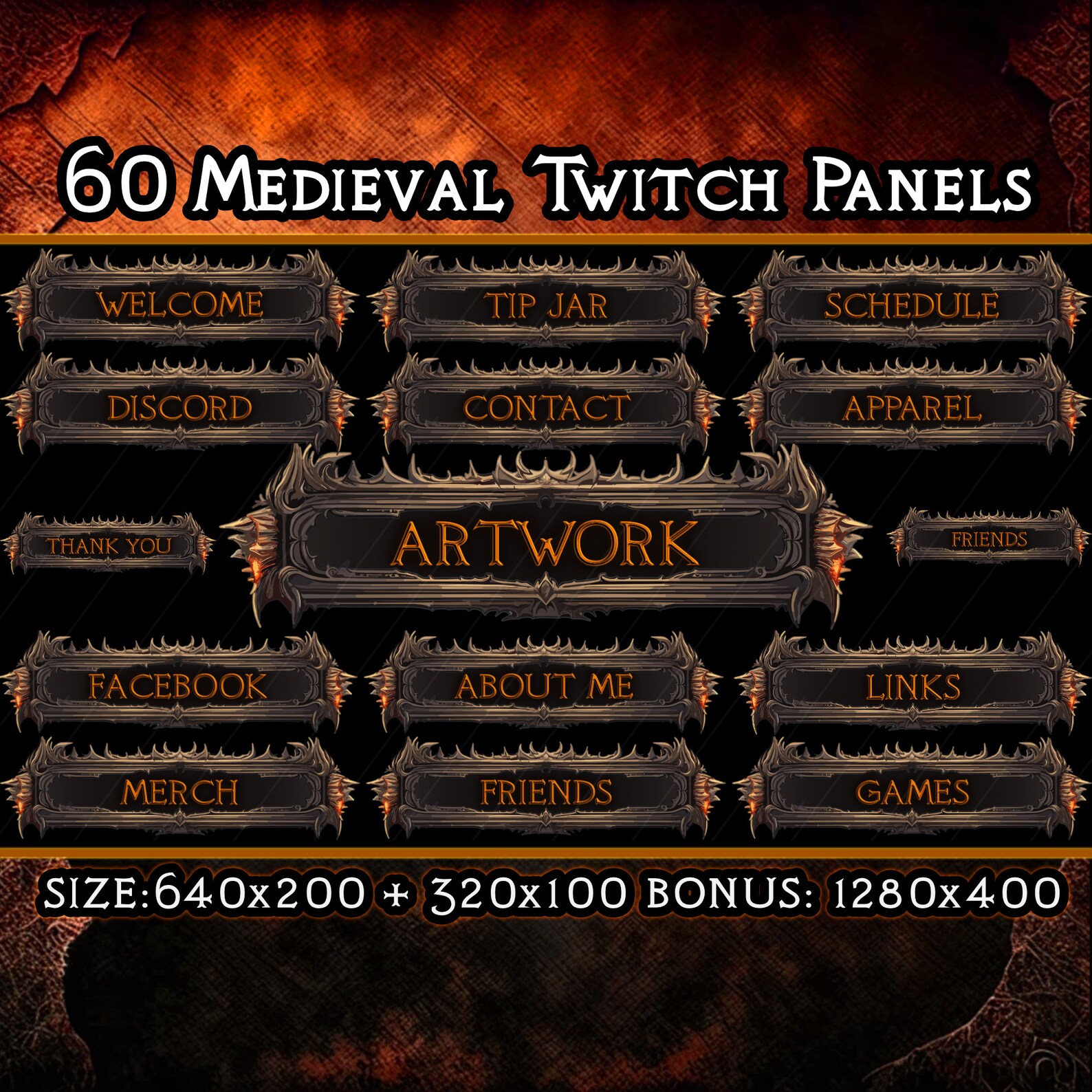 60 Medieval Twitch Panels, Transparent PNG, 3 Sizes (320x100,640x200 ...
