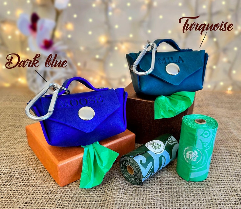 Embossed Leather Dog Poop Bag Holder: Personalized Waste Bag Dispenser ...