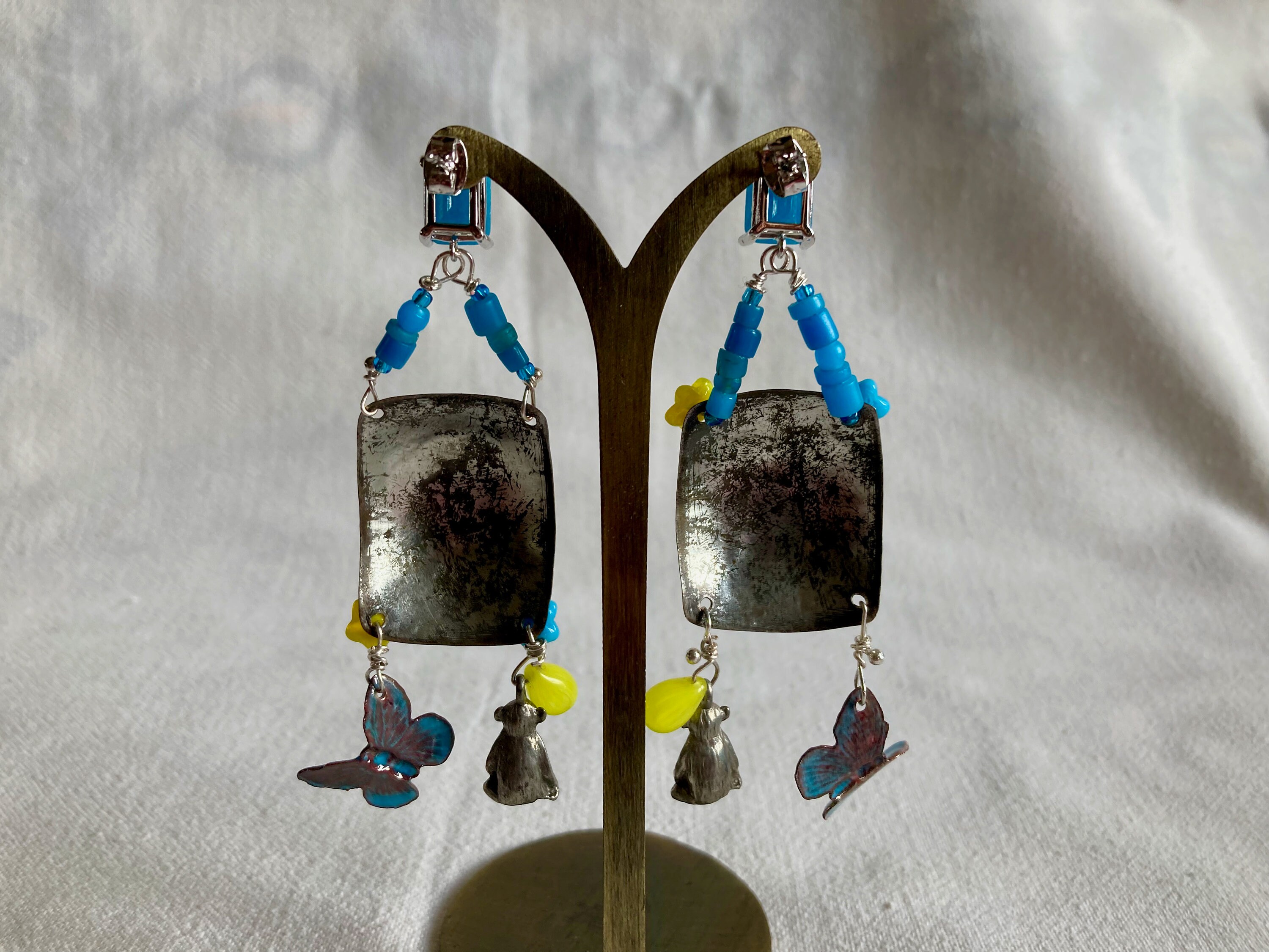 Yellow and Blue Gipsy Boho Rare and Unique Earrings curious George - Etsy