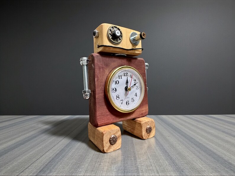 Timothy - Wooden Steampunk Robot Clock - Arabic Numerals (scifi Fantasy ...