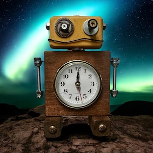 Timothy - Wooden Steampunk Robot Clock - Arabic Numerals (scifi Fantasy ...