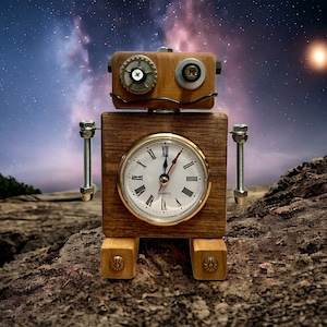 Timothy - Wooden Steampunk Robot Clock - Roman Numerals (scifi Fantasy ...