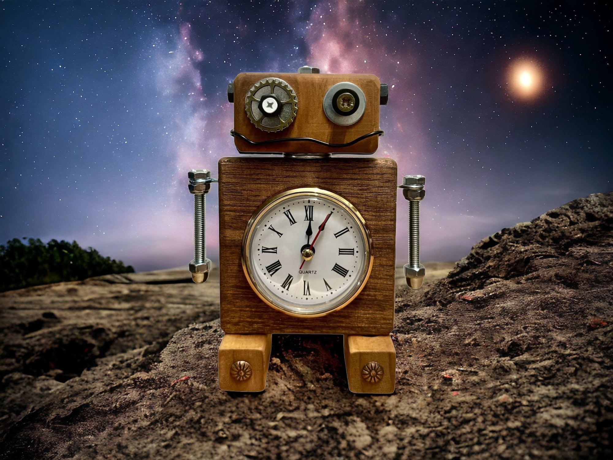 Timothy Wooden Steampunk Robot Clock scifi Fantasy Strange Unique ...