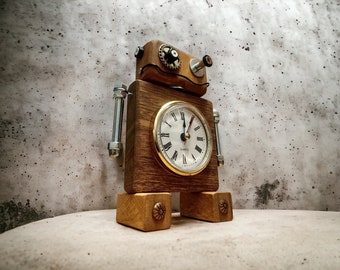 Timothy - Wooden Steampunk Robot Clock - Arabic Numerals (scifi Fantasy ...