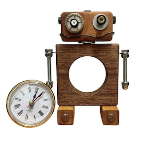 Timothy - Wooden Steampunk Robot Clock - Roman Numerals (scifi Fantasy ...