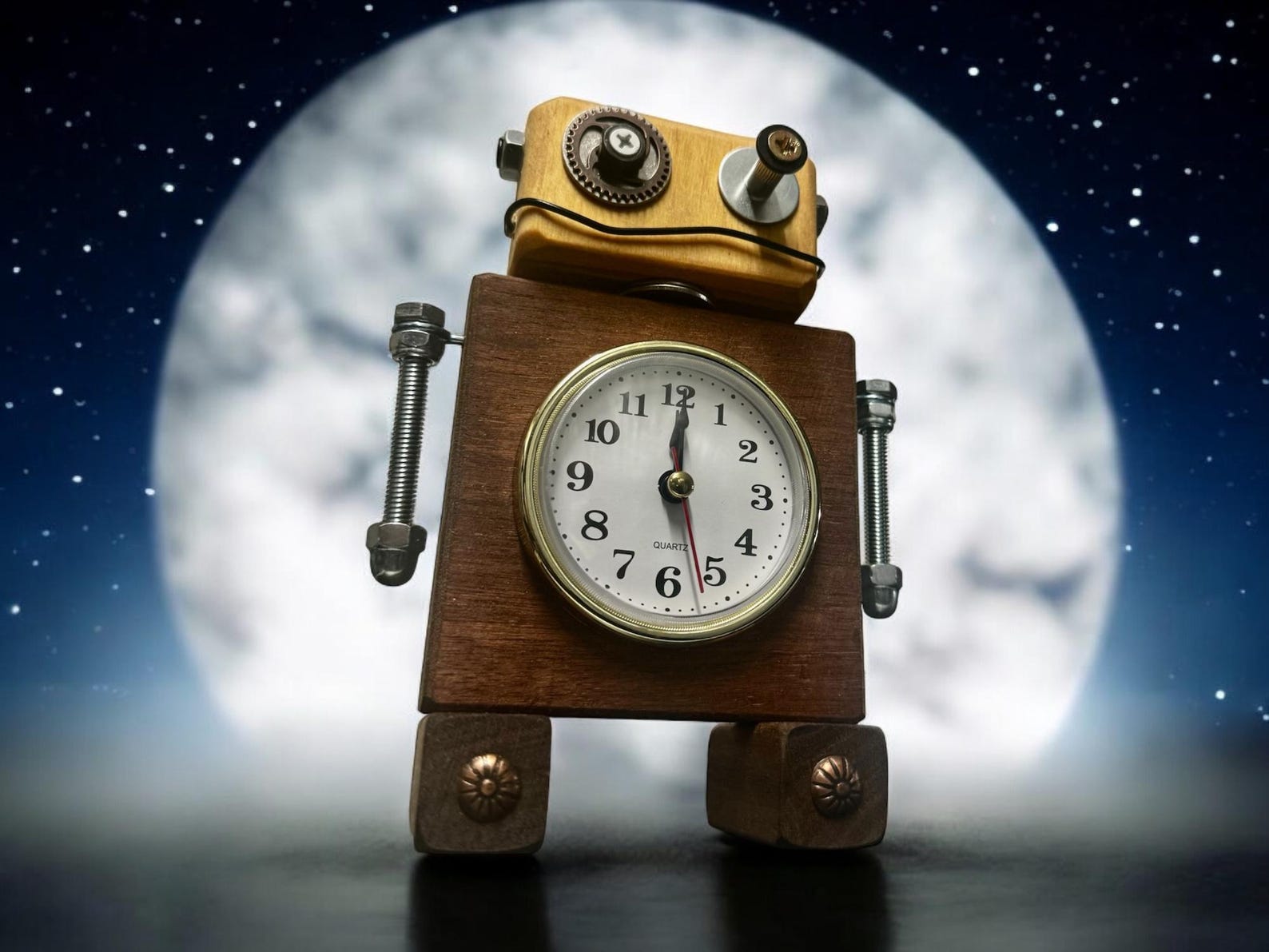 Timothy - Wooden Steampunk Robot Clock - Arabic Numerals (scifi Fantasy ...