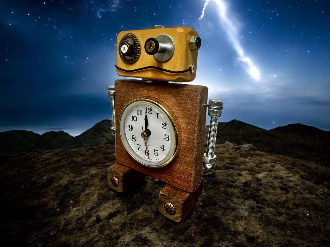 Timothy Wooden Steampunk Robot Clock Arabic Numerals scifi Fantasy ...