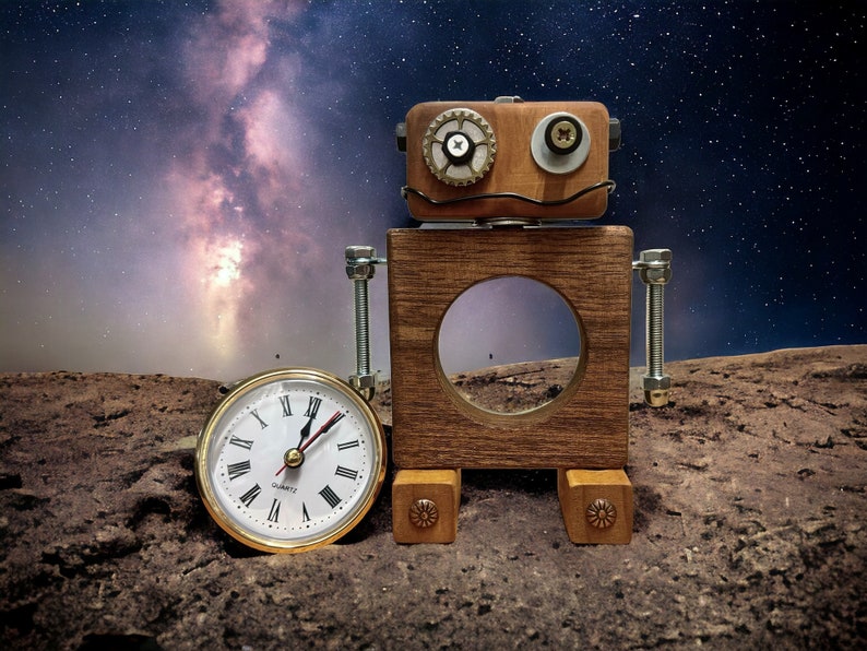 Timothy Wooden Steampunk Robot Clock scifi Fantasy Strange Unique ...