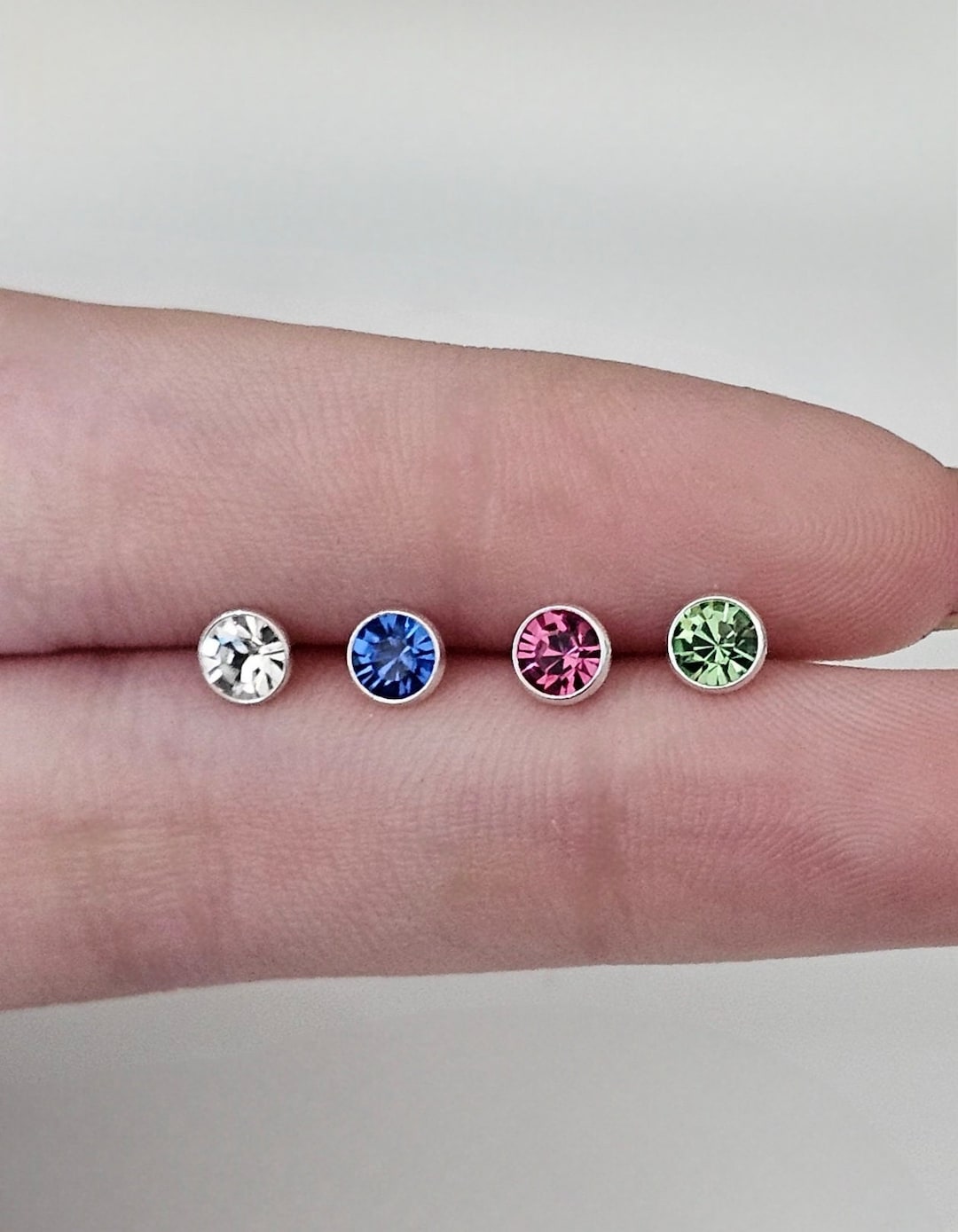 Sterling Silver Birthstone Stud Earrings, Birthstone Earrings, 925 ...