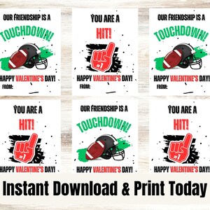 Printable Football Valentines, Sports Valentines, Downloadable ...