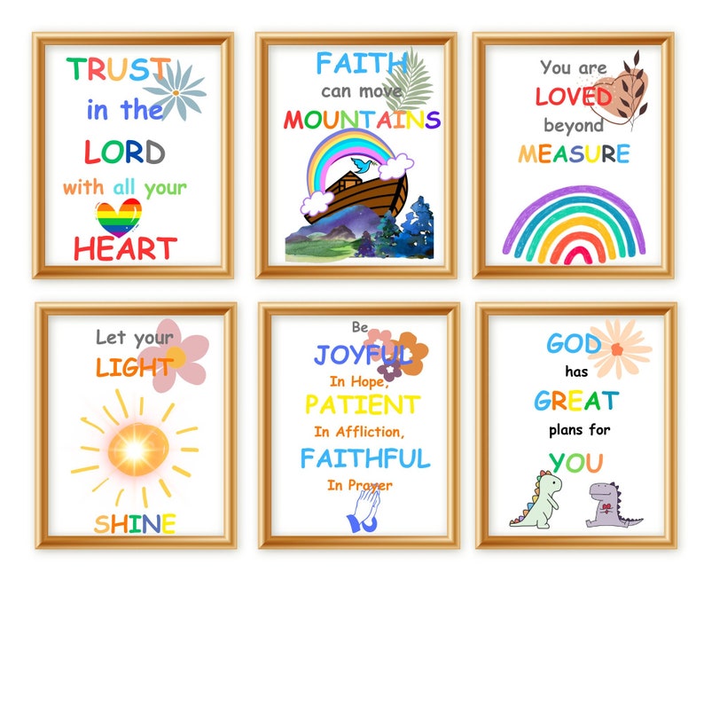 SET of 6 Kids Bible Verse Scripture Posters Church Sunday - Etsy