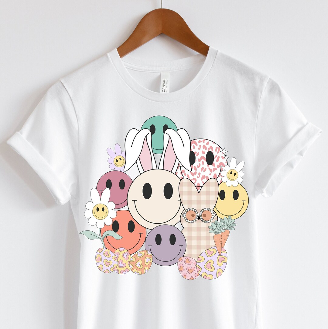 Easter Smiley Faces PNG Sublimation Design | Easter Rabbit Groovy Boho ...