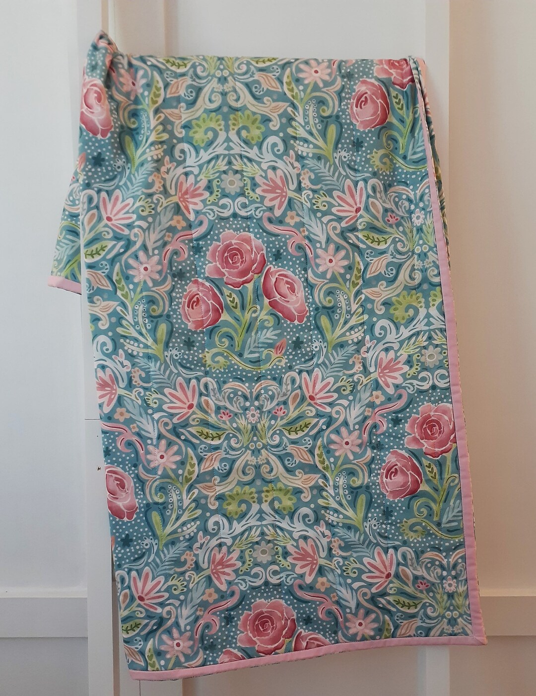 Pastel Victorian Rose Quilt Cotton Quilted Blanket Baby Shower Gift New ...