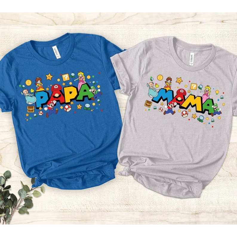 Personalized Super Mario Dad Mom Unisex T-shirt, Custom Mama Papa Mario ...