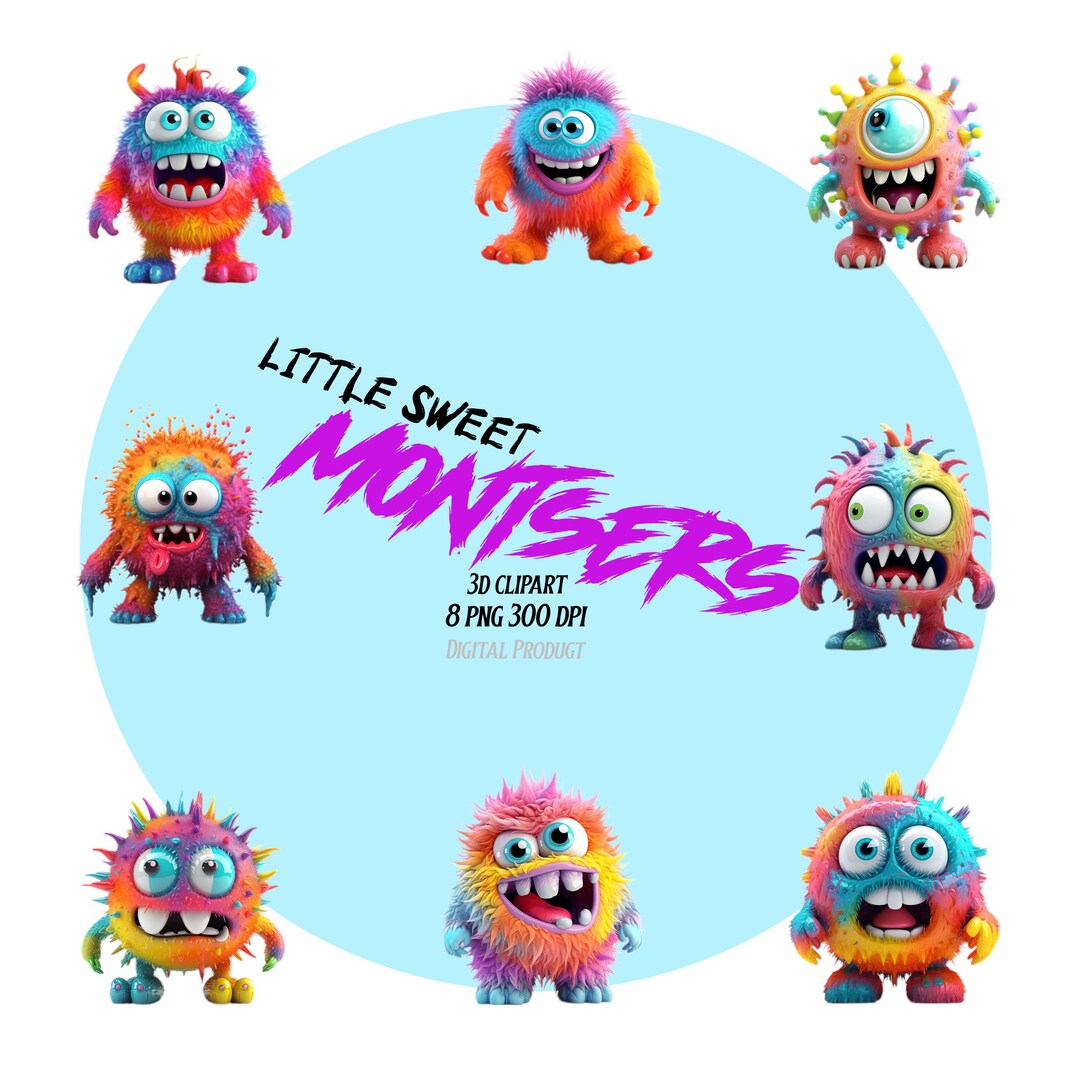 8 Little Monsters Pack Clipart PNG-Fantasie Fantasy-Clipart Monster ...