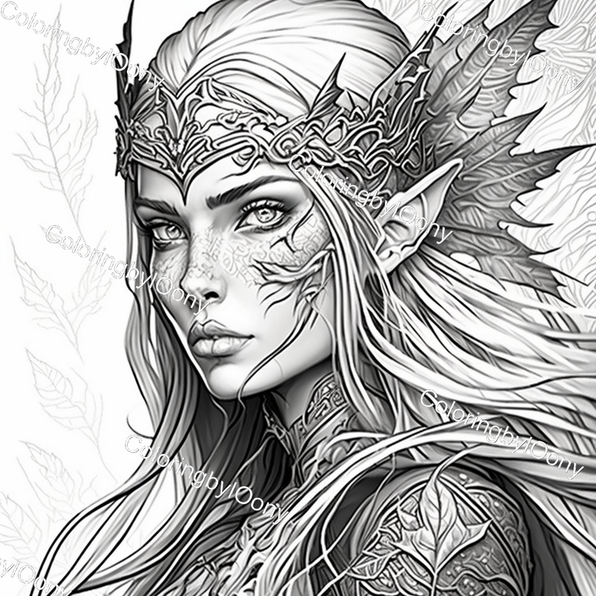 Adult Coloring Page, Elf Woman / Elf Woman Coloring Page Printable - Etsy