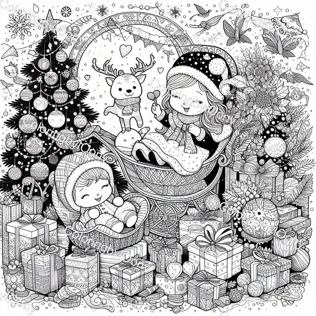 Coloring Pages, Christmas Theme /coloring Pages, Christmas Theme - Etsy