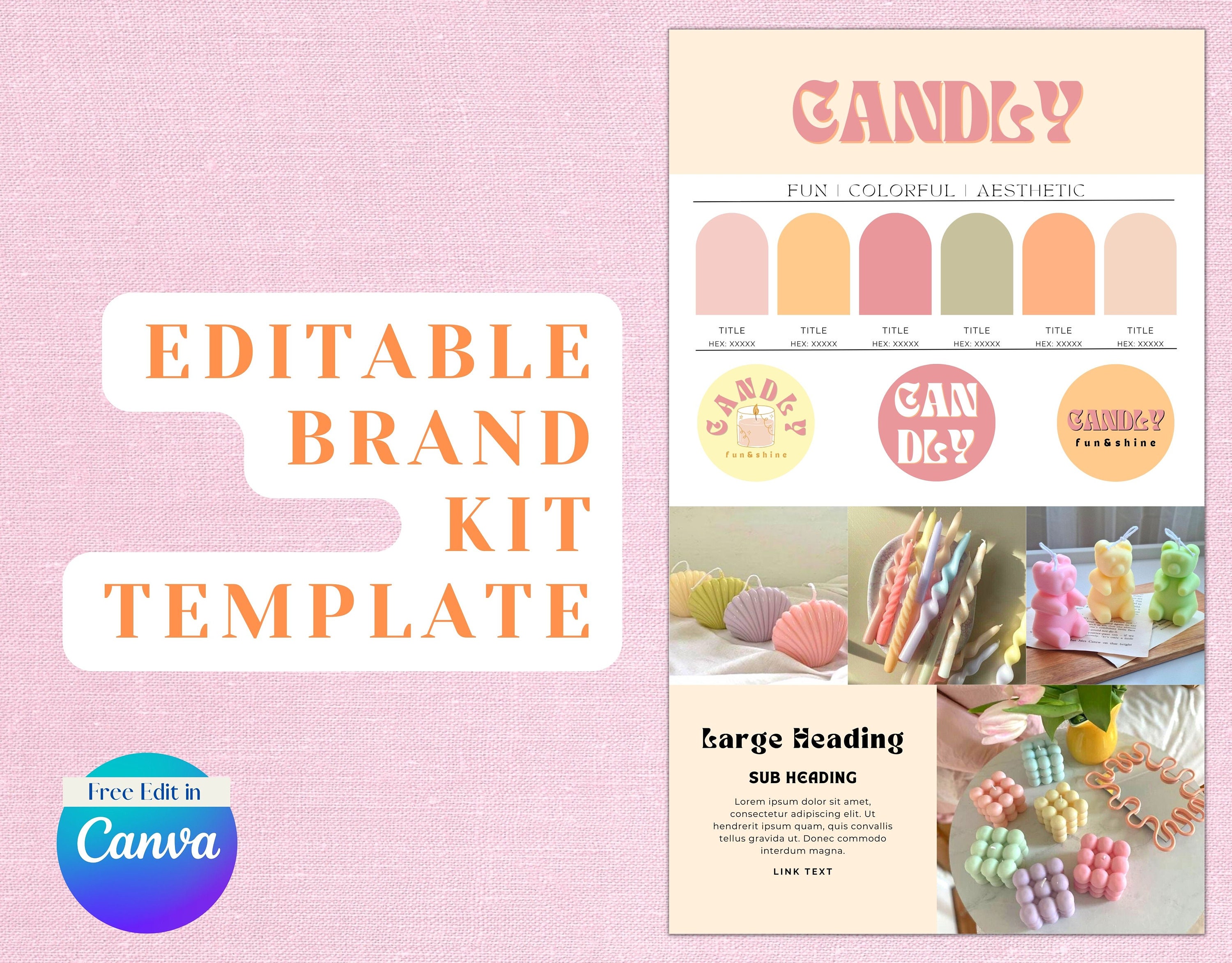 Kawaii Pastel Canva Candle Brand Kit Template Brand Board Template ...