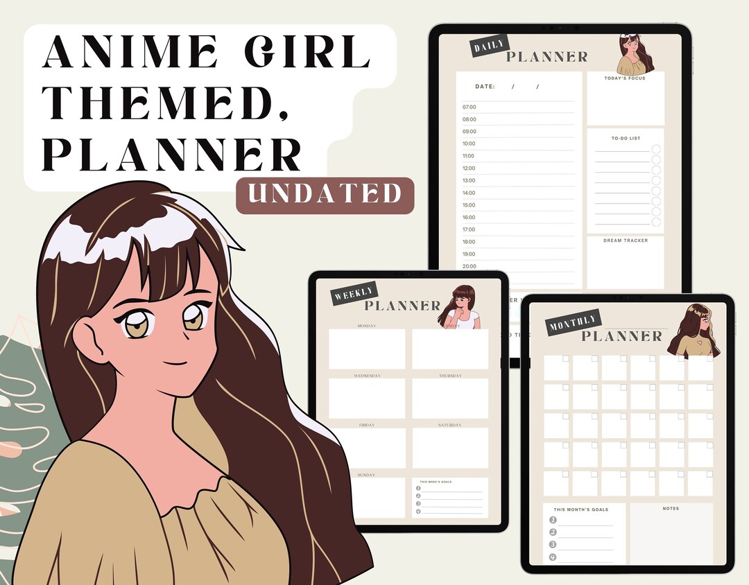 Anime Girl Theme Simple Digital Planner Undated Planner for iPad ...