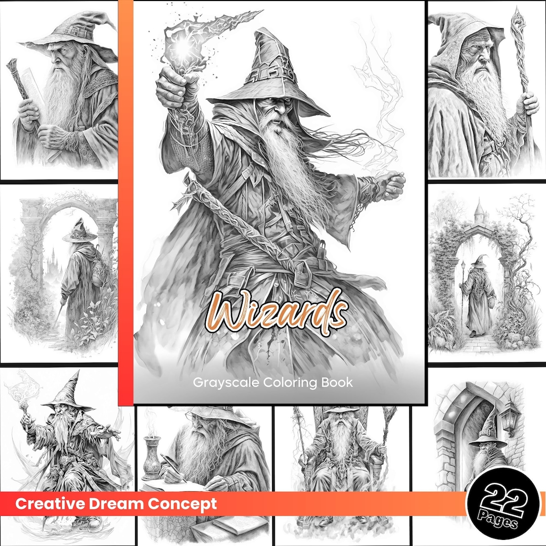 Wizard Coloring Pages for Adults Wizards Grayscale Coloring Book ...