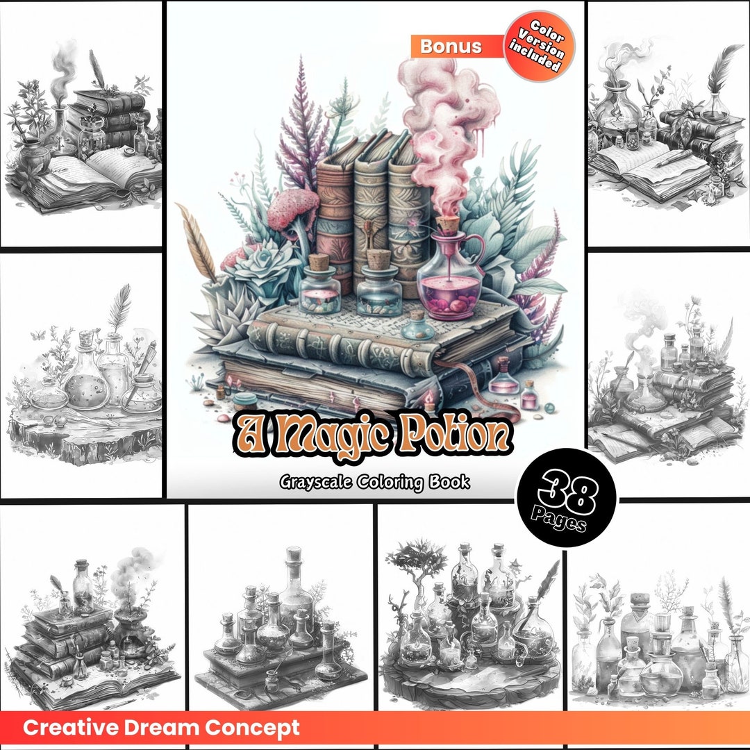 A Magic Potion Coloring Page for Adults Fantasy World Coloring Book ...