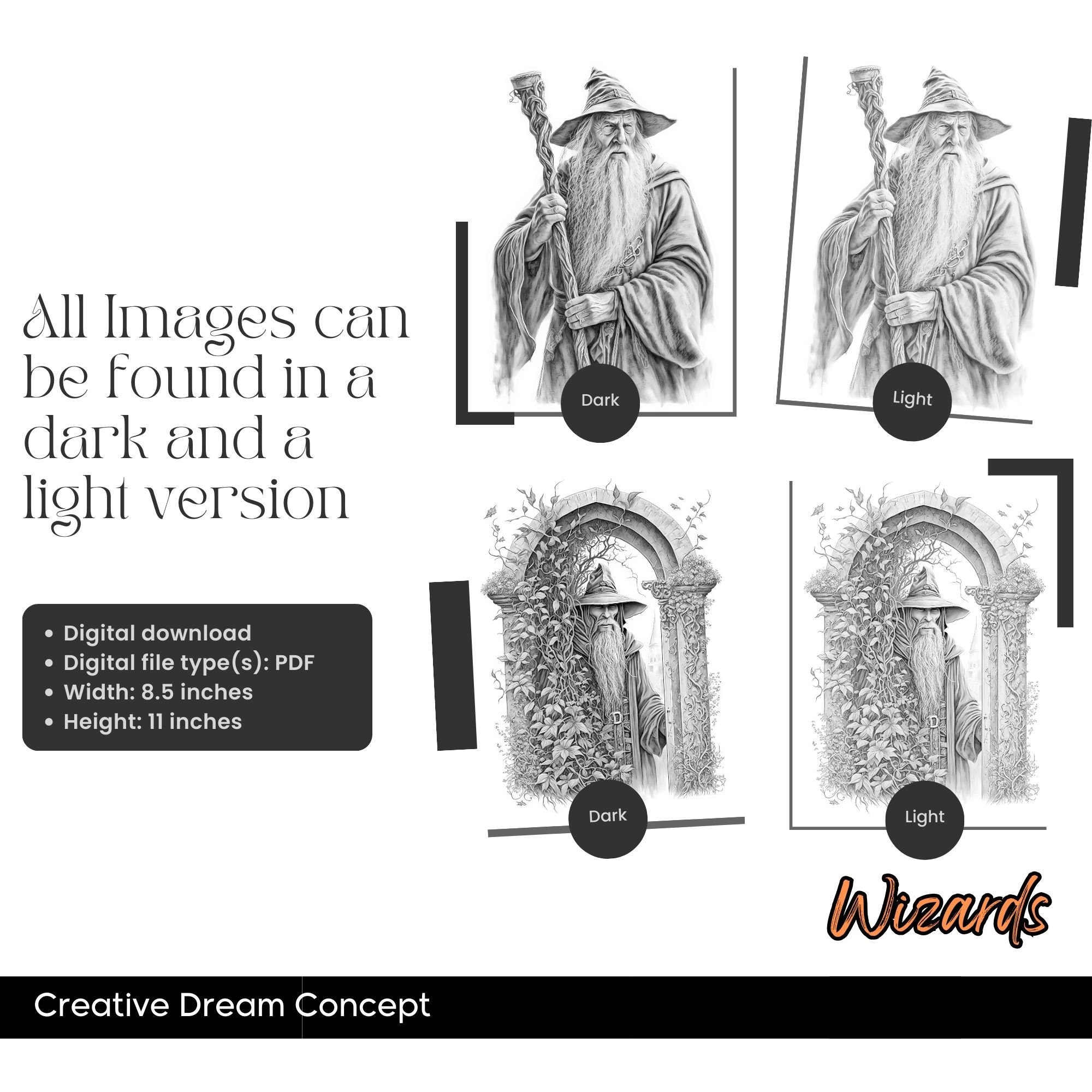 Wizard Coloring Pages for Adults Wizards Grayscale Coloring Book ...