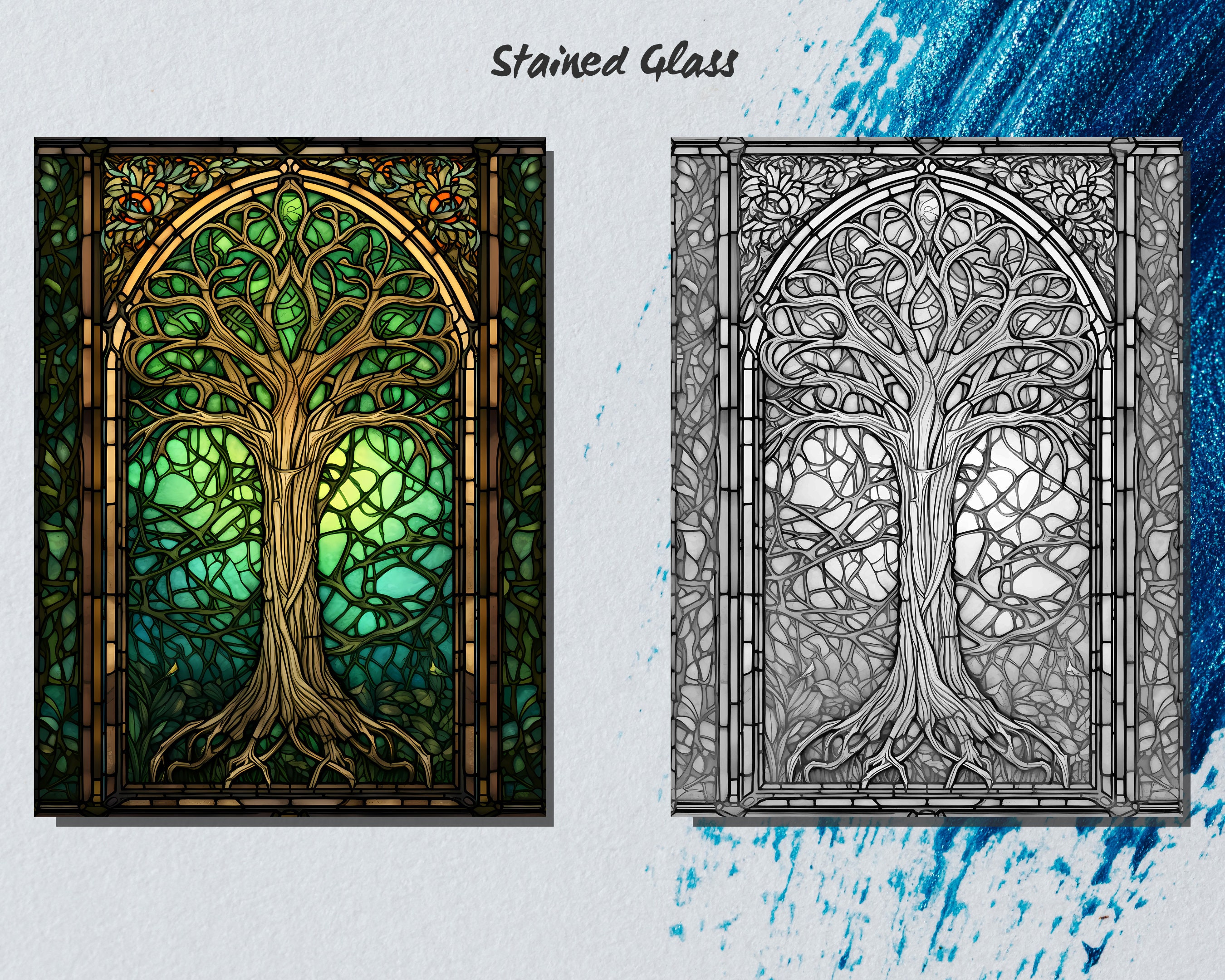 Stained Glass Coloring Page for Adults and Kids Instant Download ...