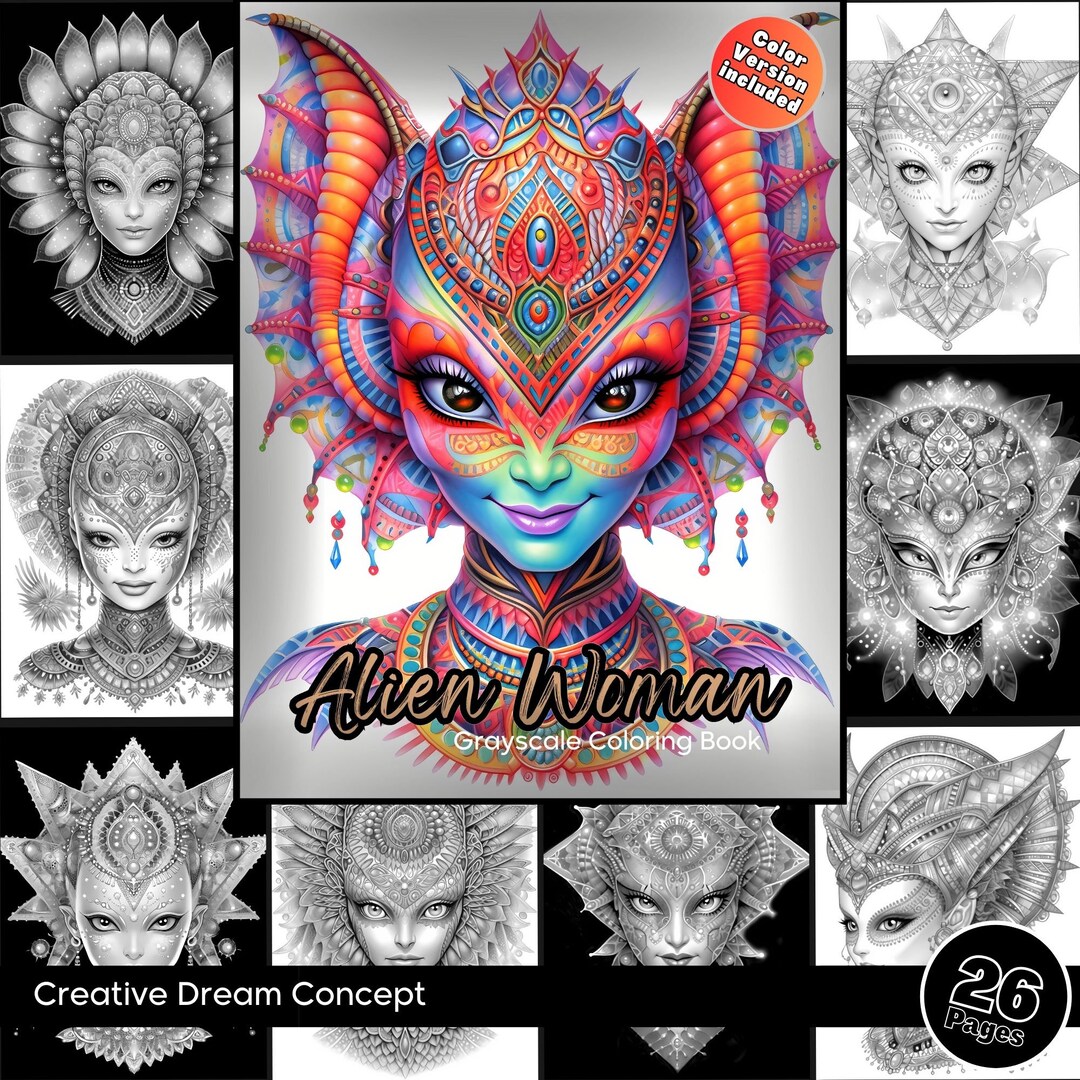 Alien Woman Coloring Page for Adults and for Kids Mandal Woman ...