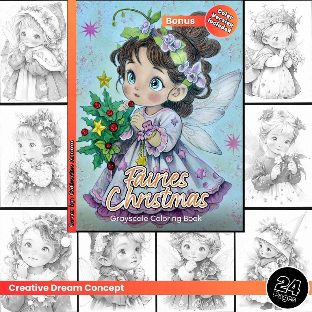 Fairies Christmas Coloring Page for Adults Cute Elf Coloring Book ...