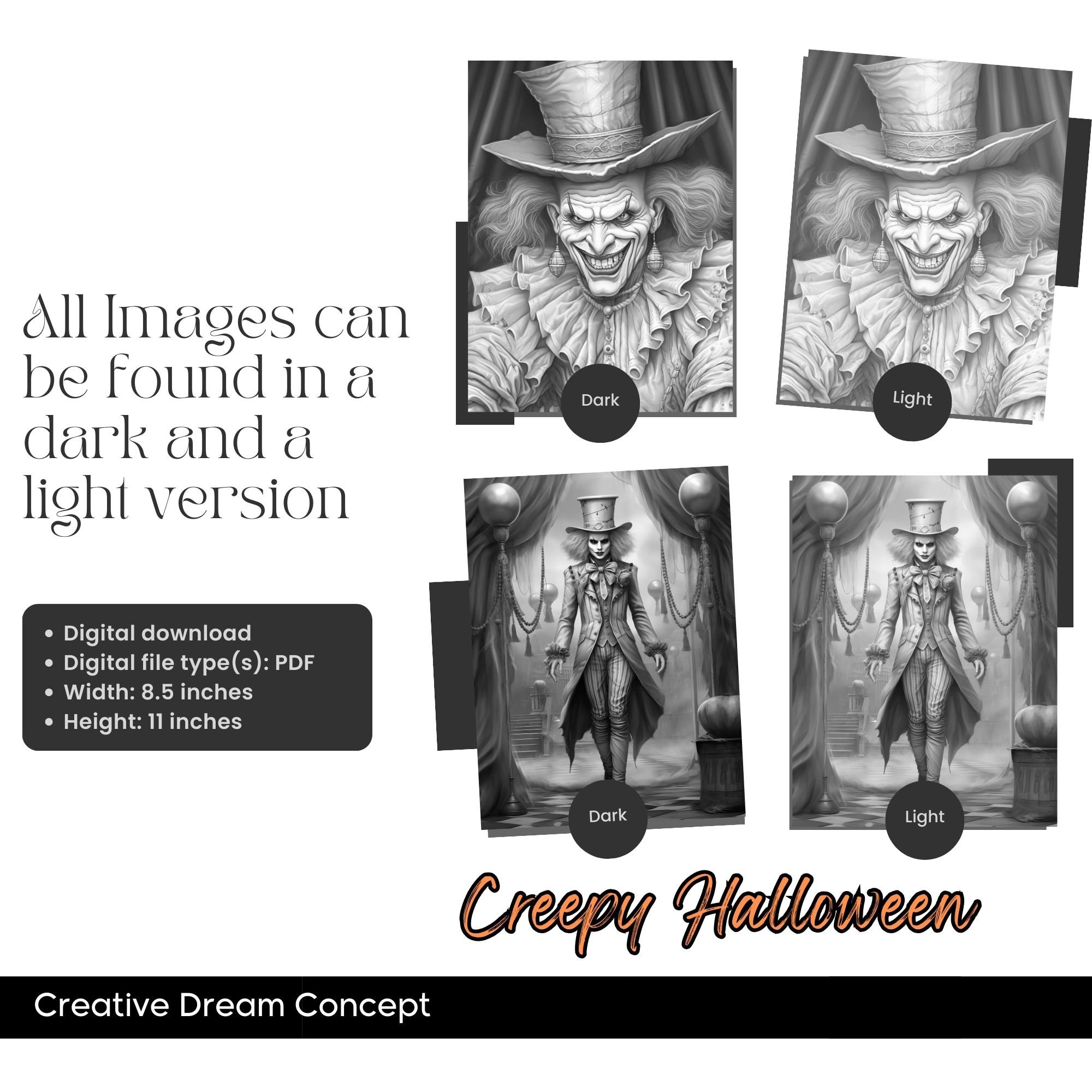 Creepy Halloween Coloring Page for Adults Spooky Creatures Coloring ...
