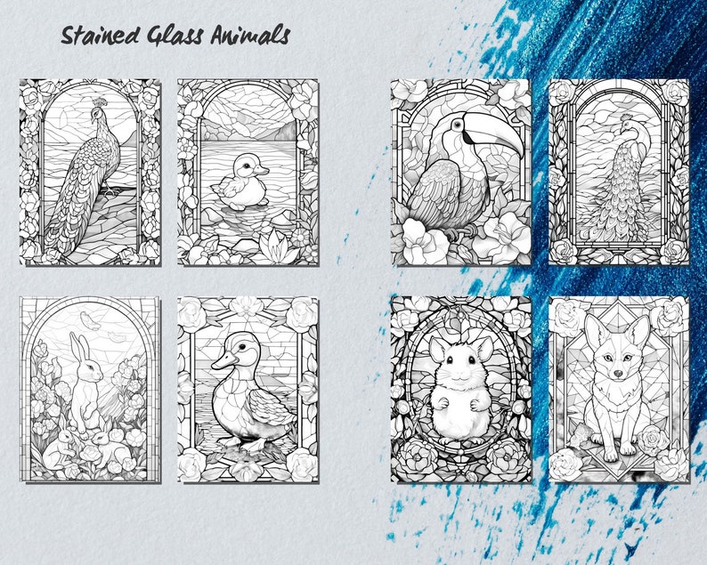 Stained Glass Animals Coloring Page for Adults and Kids Instant ...