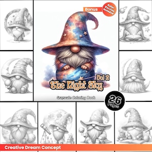 The Night Sky Vol 2 Coloring Page for Adults Faceless Gnomes Coloring ...