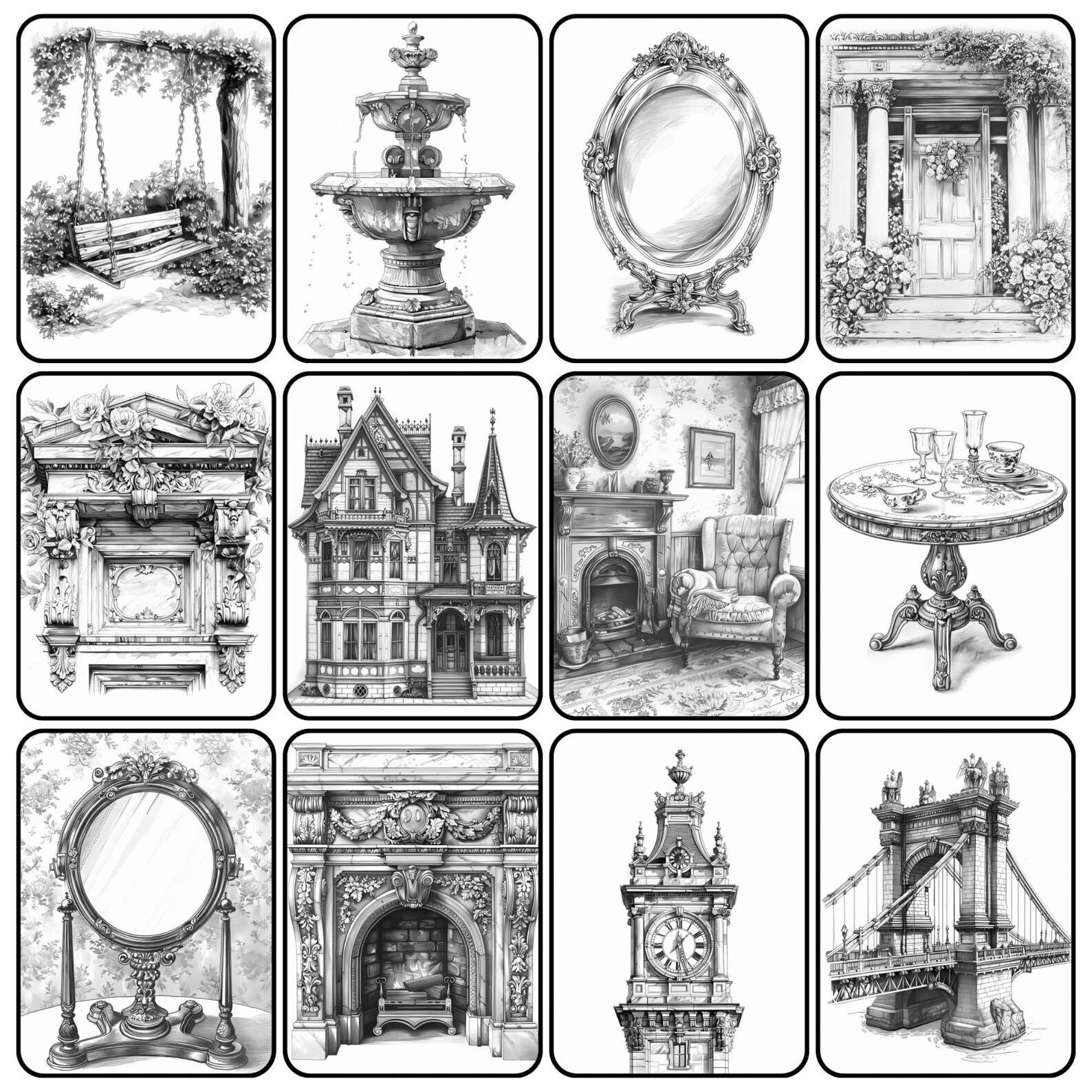 Victorian Coloring Page for Adults Victorian Fashion Style Items ...